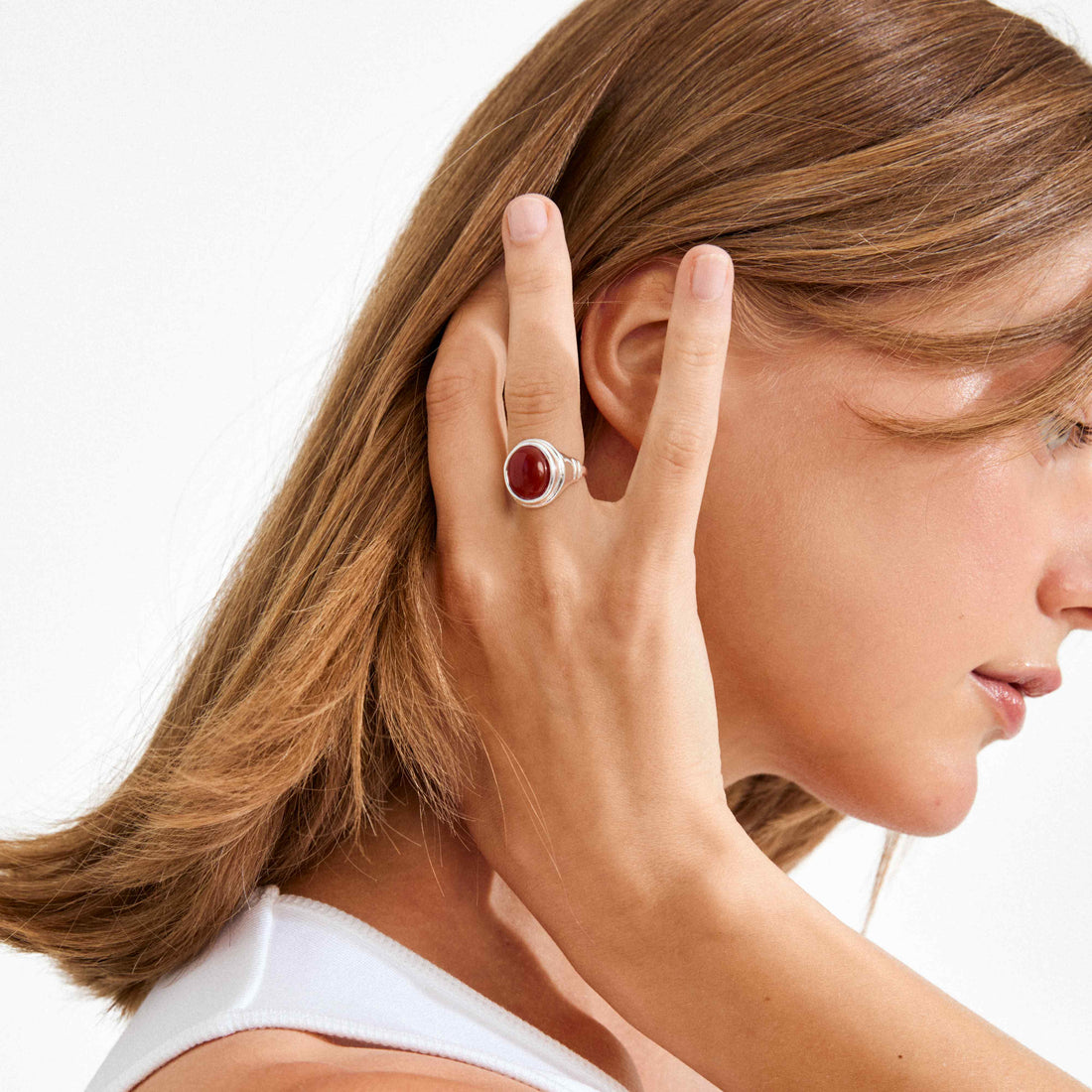 PILGRIM LYNDON bague agate rouge recyclée